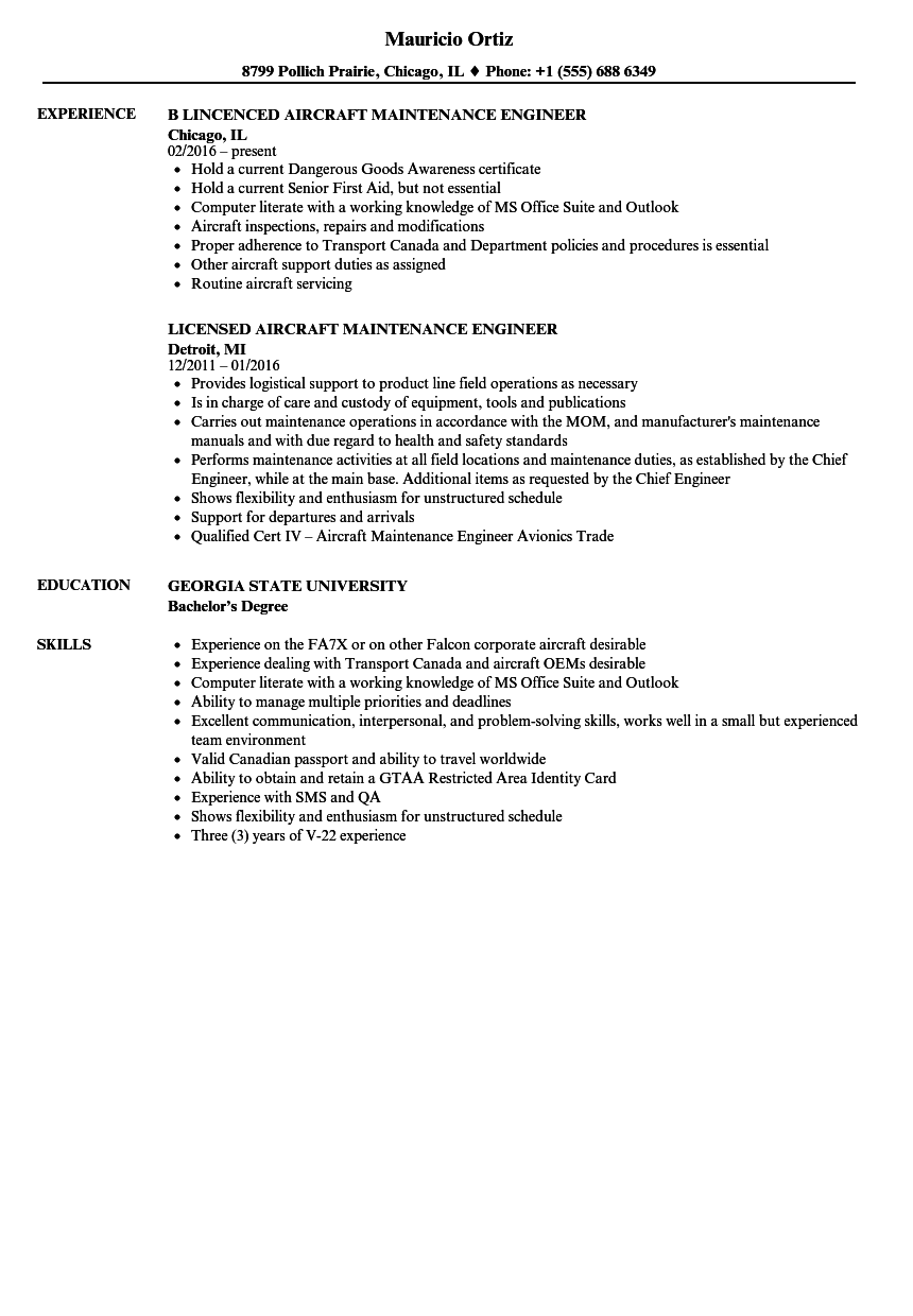 Aircraft Maintenance Engineer Resume Samples Velvet Jobs