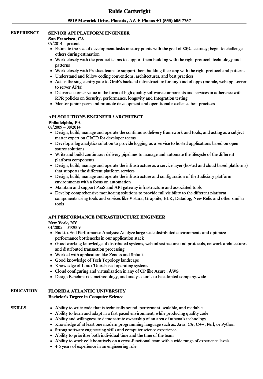 Api engineer Resume Samples Velvet Jobs