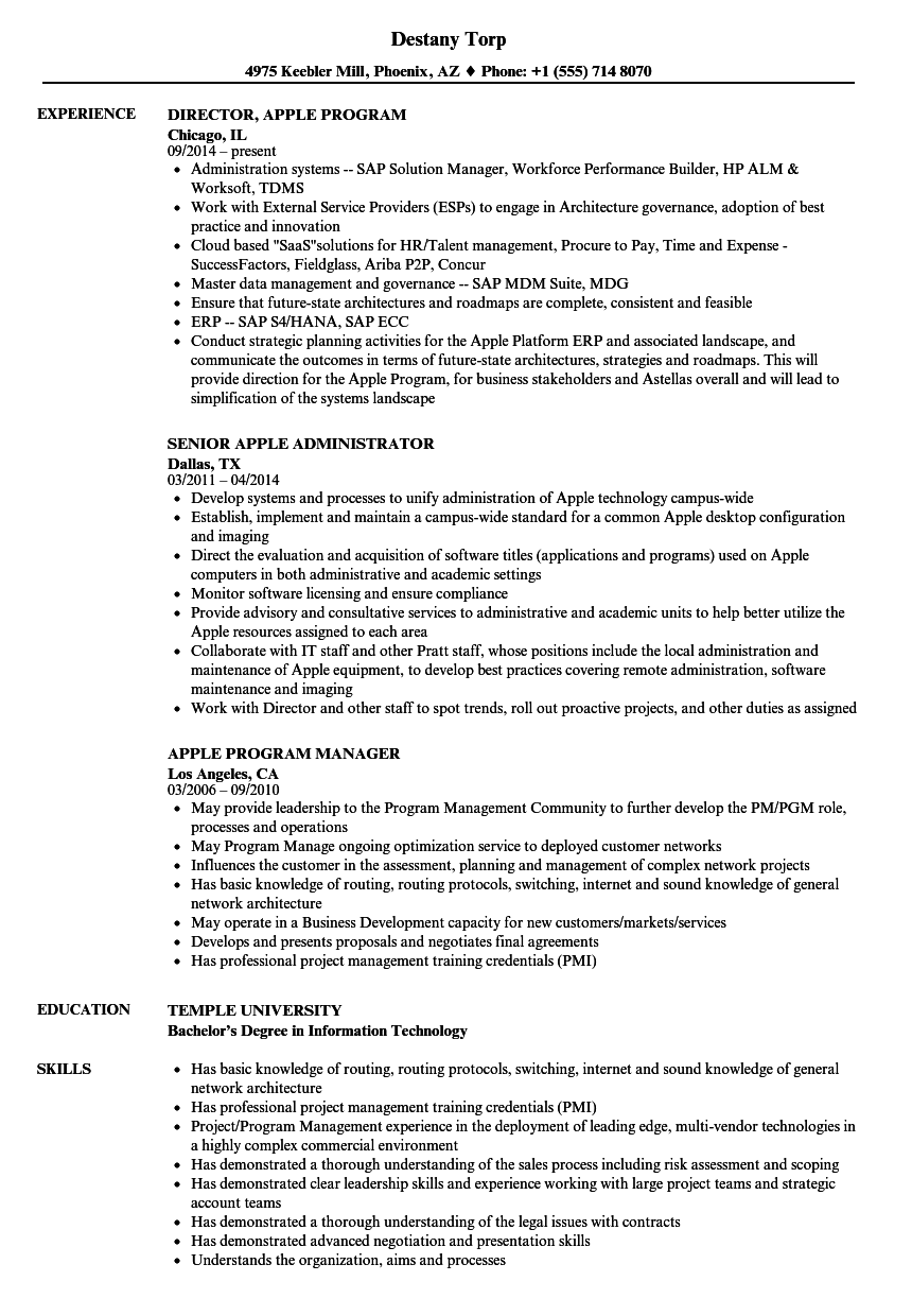 Apple Resume Samples Velvet Jobs