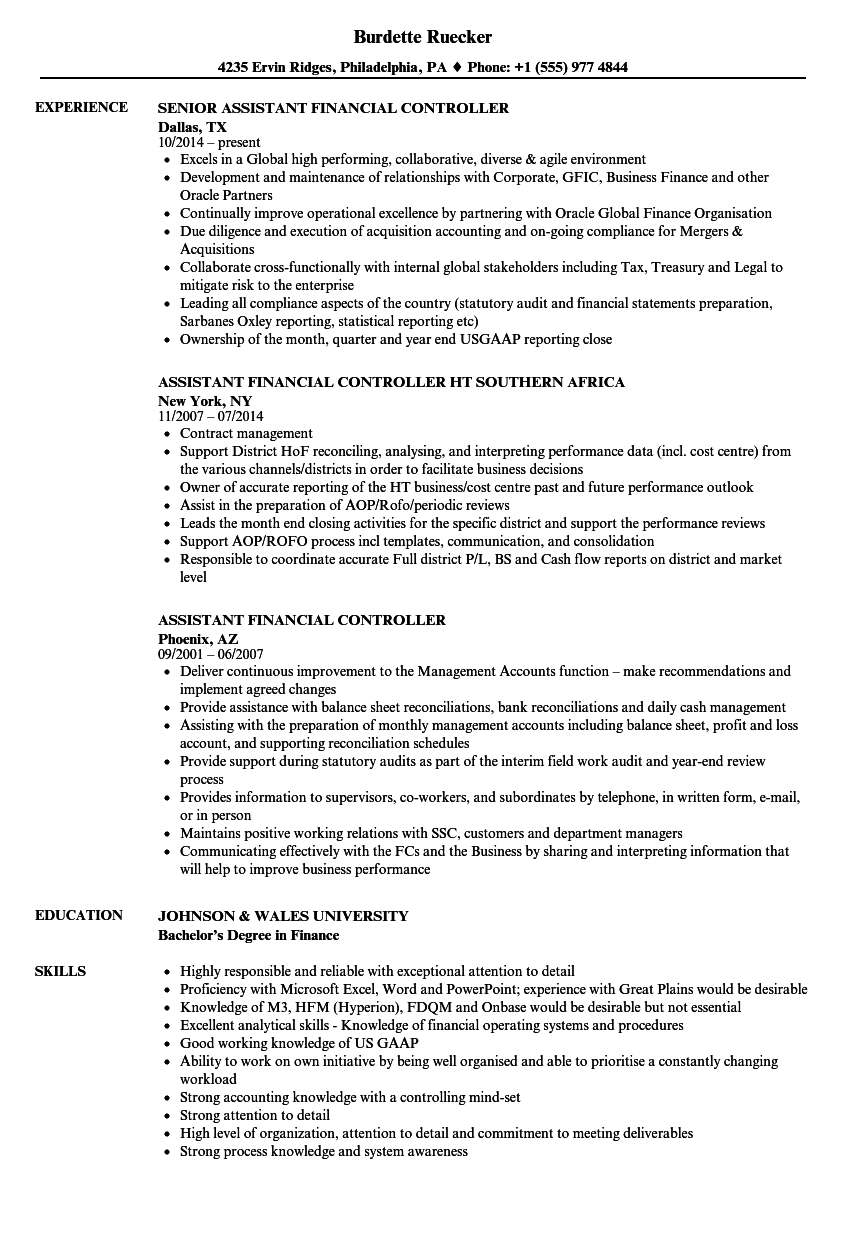 Financial Controller Job Description Sample Master Template
