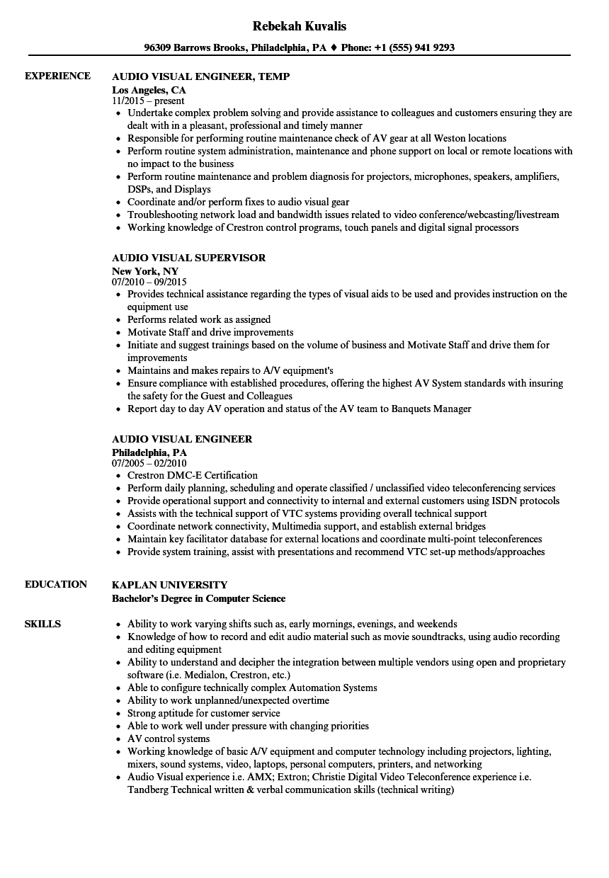 Audio Visual Resume Samples Velvet Jobs