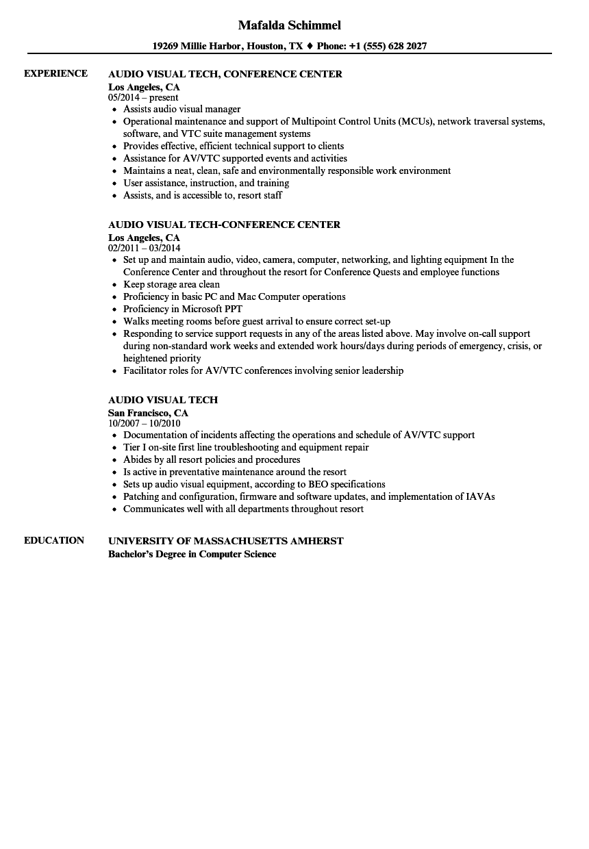 Audio Visual Tech Resume Samples Velvet Jobs