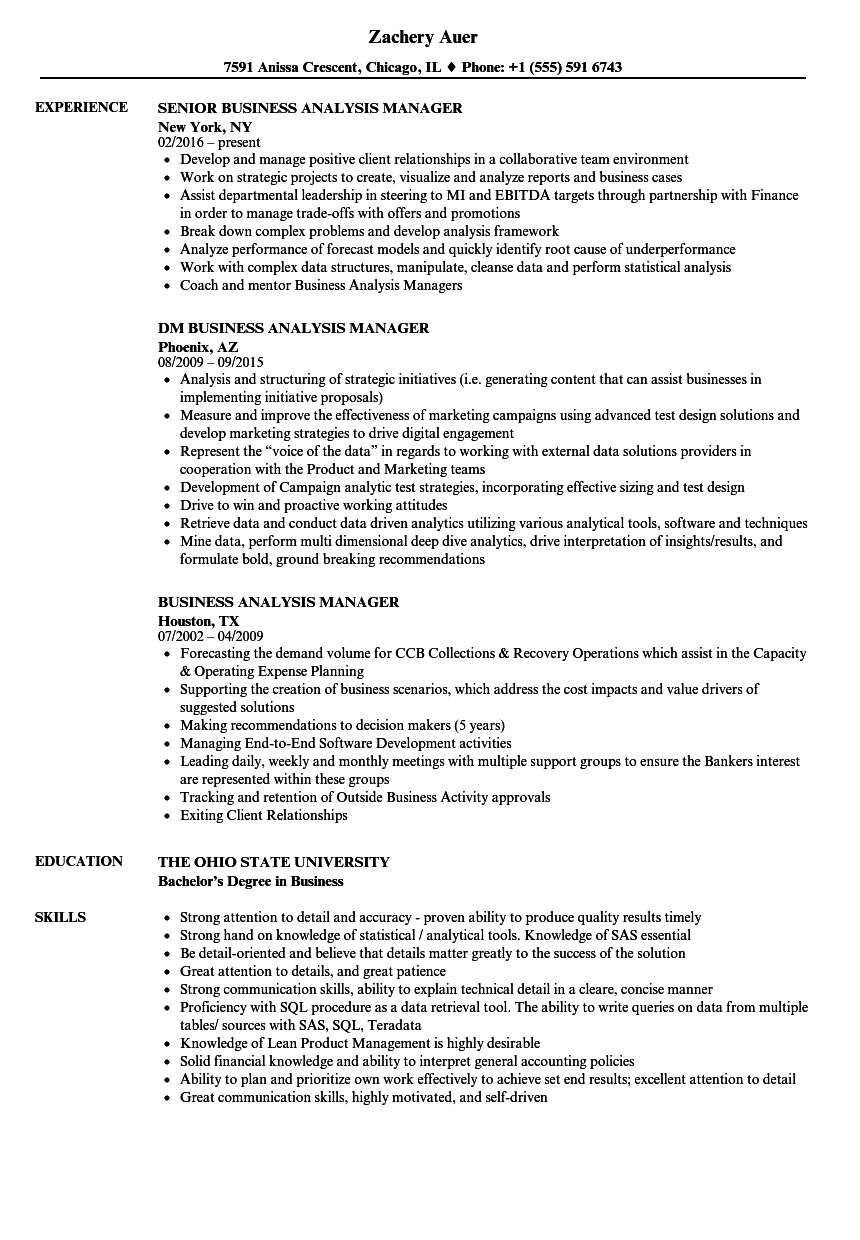 Business Analysis Manager Resume Samples Velvet Jobs