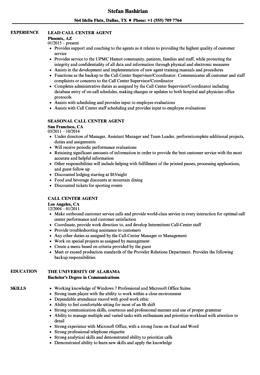 Resume For Call Center Agent
