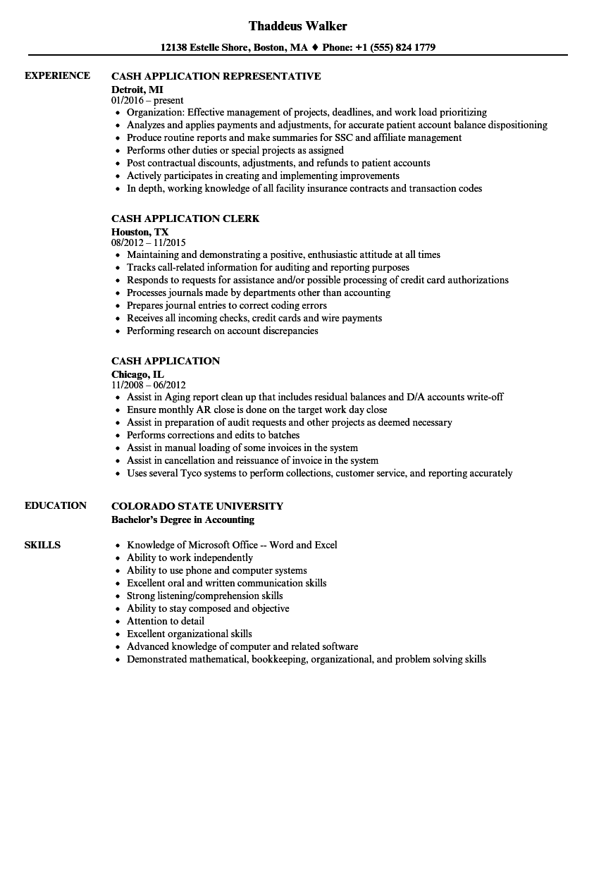 Cash Application Resume Samples Velvet Jobs