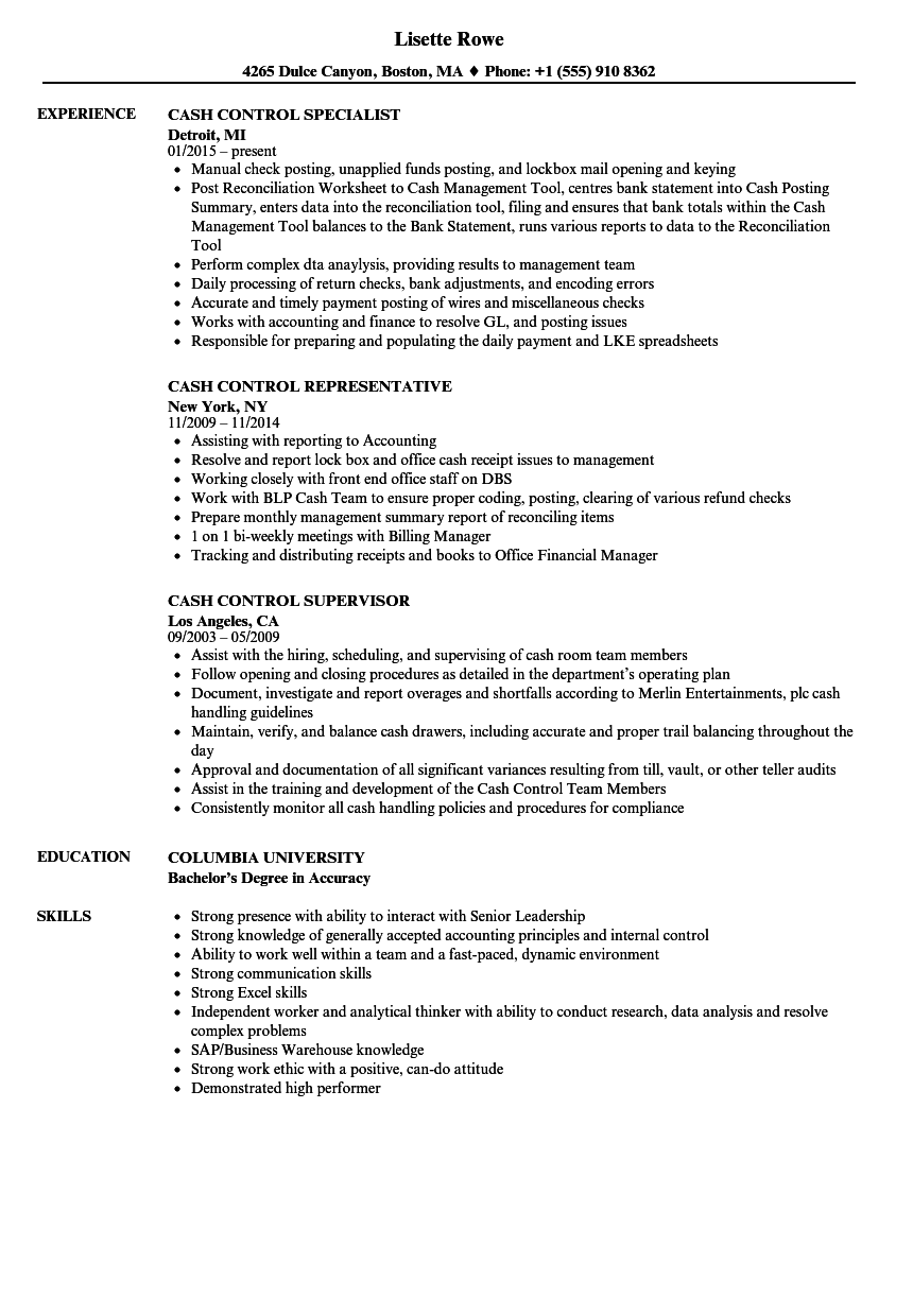 Cash Control Resume Samples Velvet Jobs Cash Control Resume Samples Velvet Jobs