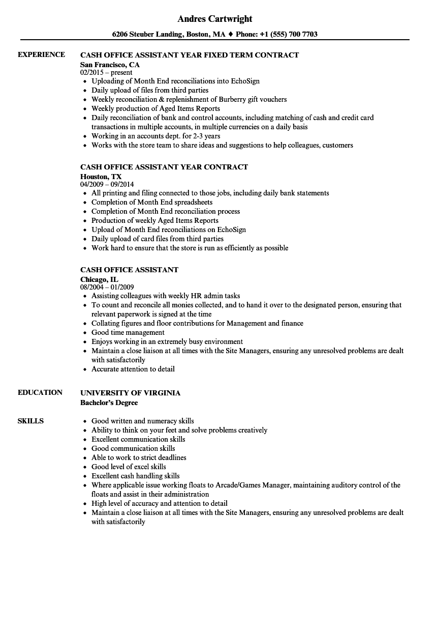 Cash Office Assistant Resume Samples Velvet Jobs
