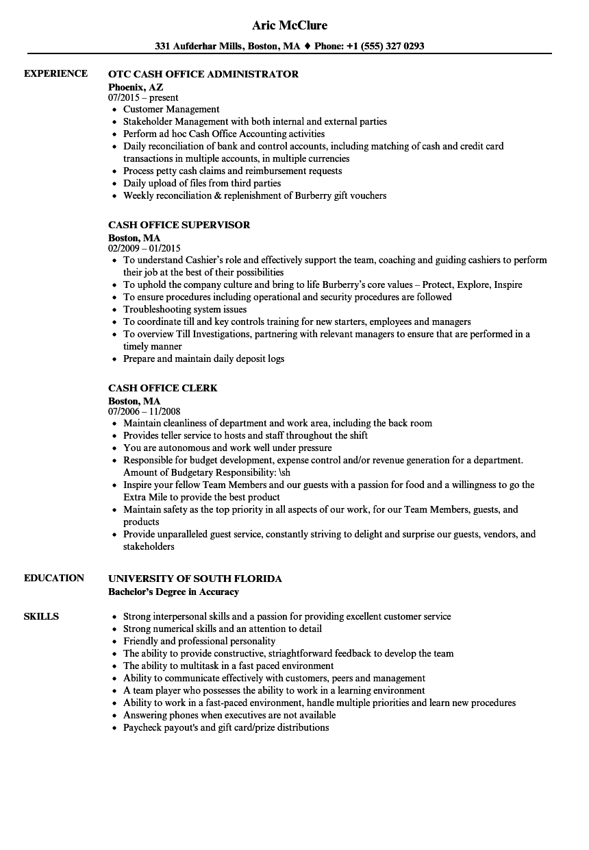 Cash Office Resume Samples Velvet Jobs Cash Office Resume Samples Velvet Jobs