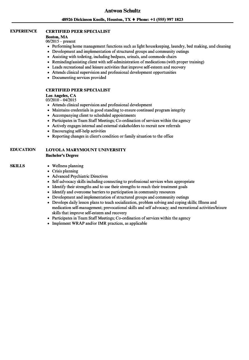 Peer Support Specialist Resume Peer Support Specialist Resume