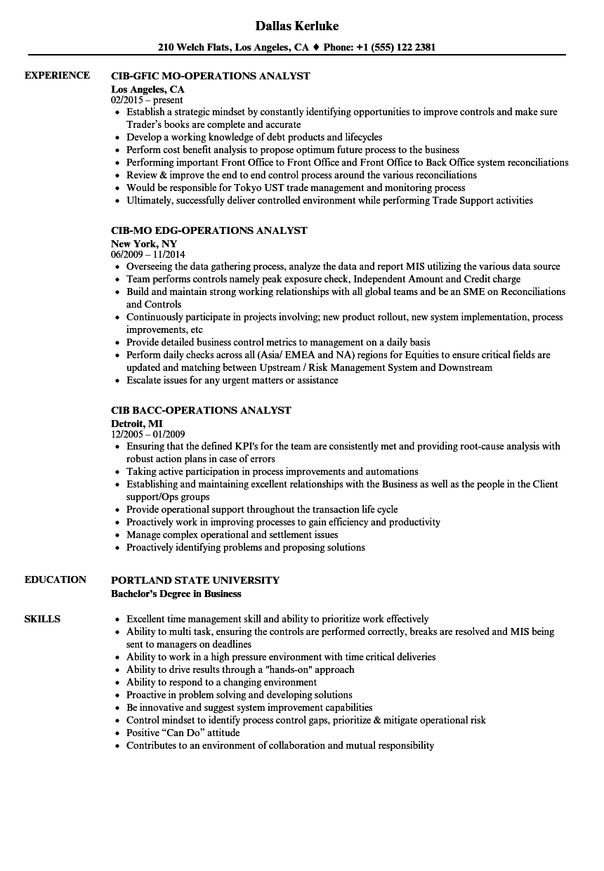 CIB Operations Analyst Resume Samples Velvet Jobs
