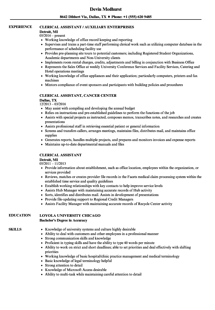 Clerical Assistant Resume Samples Velvet Jobs