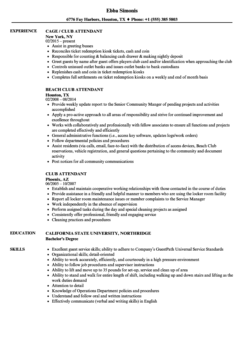 Kids Club Attendant Sample Resume