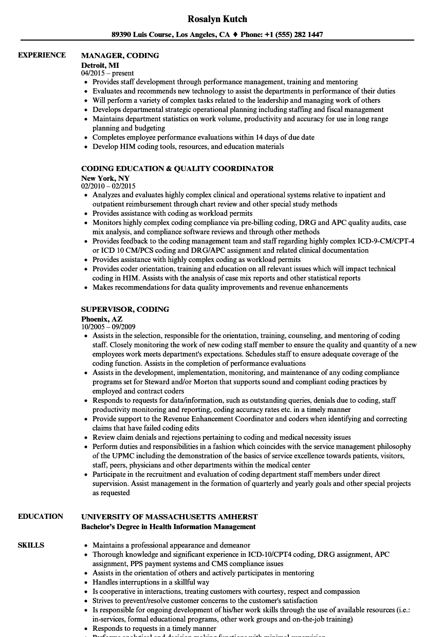 Coding Resume Samples Velvet Jobs