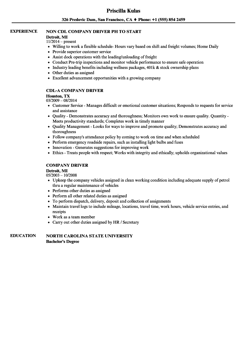 Company Driver Resume Samples Velvet Jobs Company Driver Resume Samples Velvet Jobs