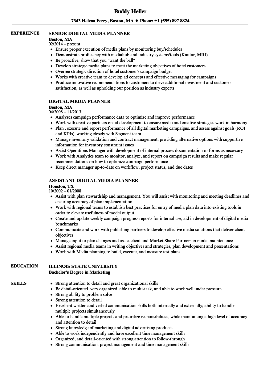 Digital Media Planner Resume Samples Velvet Jobs