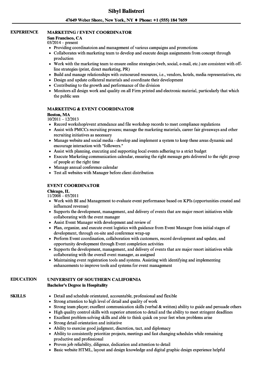 Event Coordinator Resume Samples Velvet Jobs