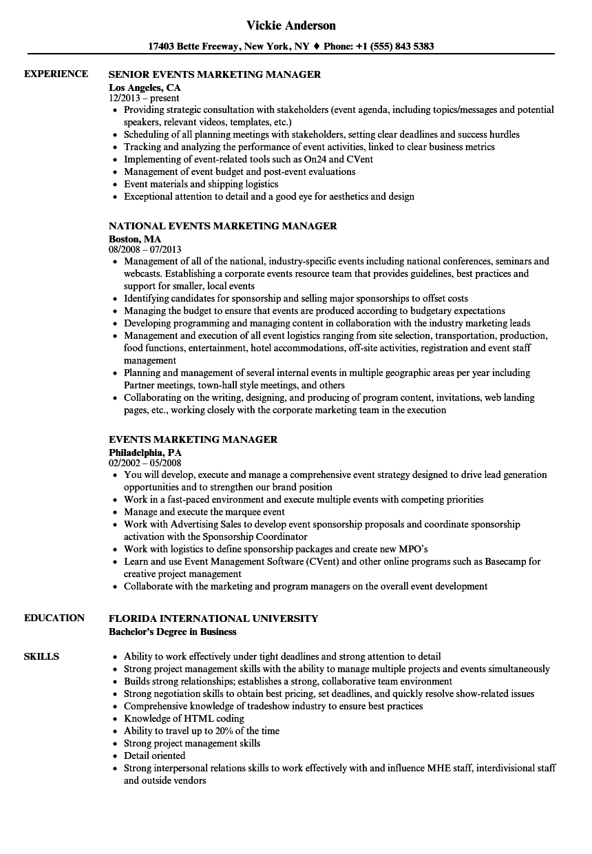 Sample Event Marketing Manager Resume Special Events Manager Resumes