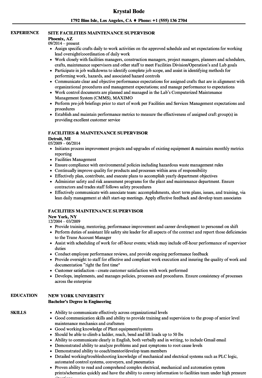 Maintenance Supervisor Resume Examples Nathan