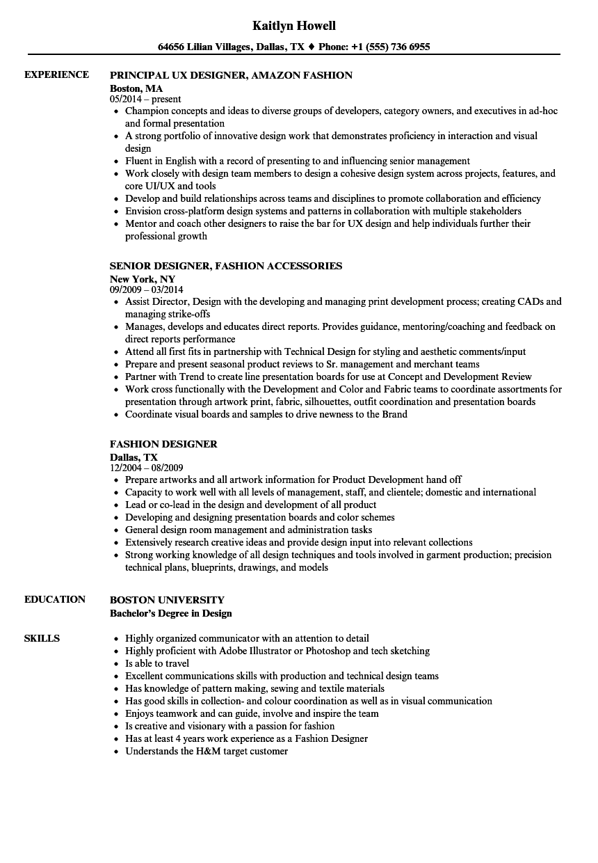 Fashion Designer Resume Samples Velvet Jobs