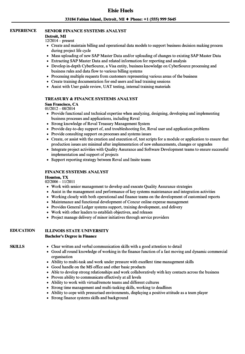 Senior Financial Systems Analyst Job Description Financial Systems Senior Financial Systems Analyst Job Description Financial Systems