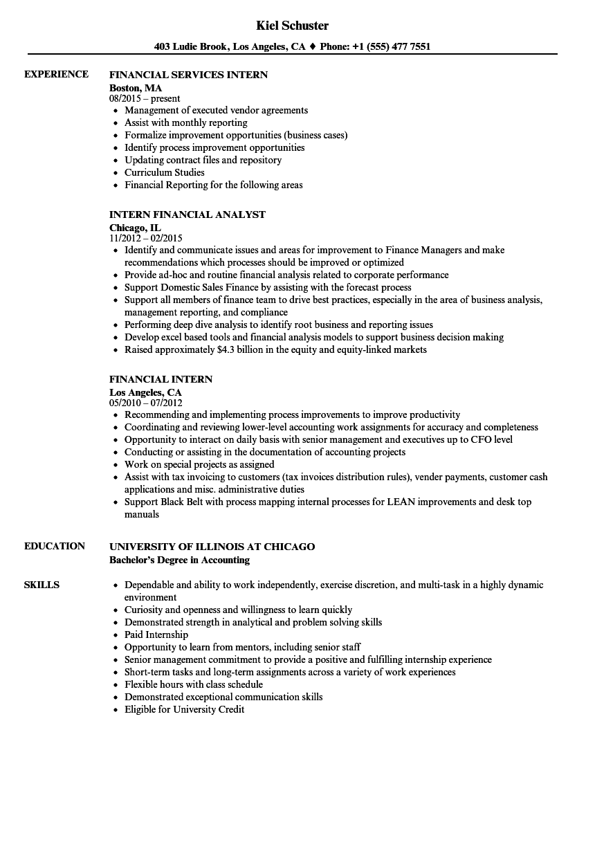Example Of Finance Internship Resume Ministry Of Finance Finance