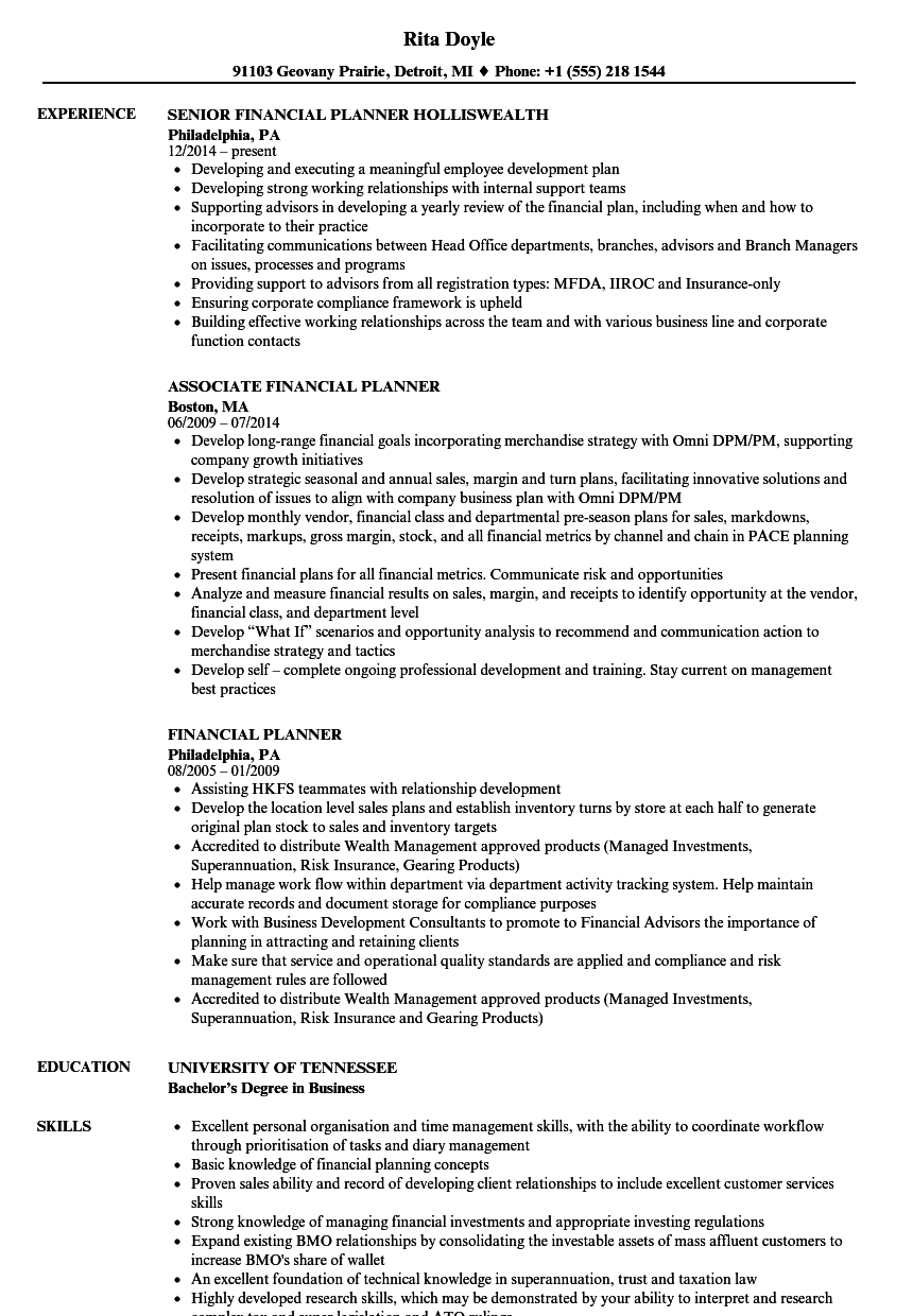 Resume Examples Financial Planner Investment Advisor