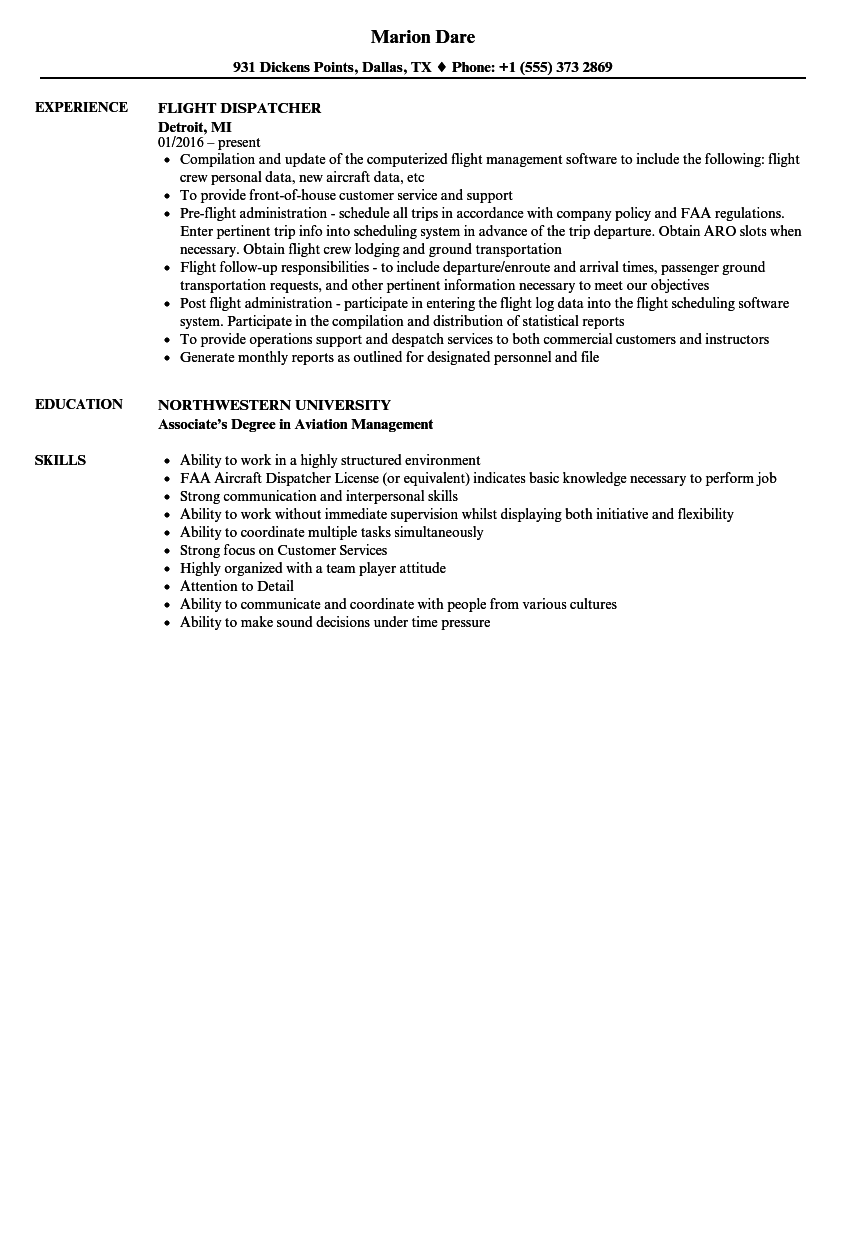 Flight Dispatcher Resume Samples | Velvet Jobs Flight Dispatcher Resume Samples | Velvet Jobs