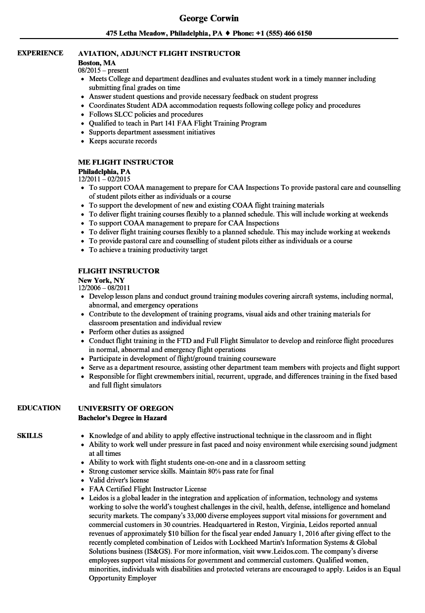 Flight Instructor Resume Samples Velvet Jobs