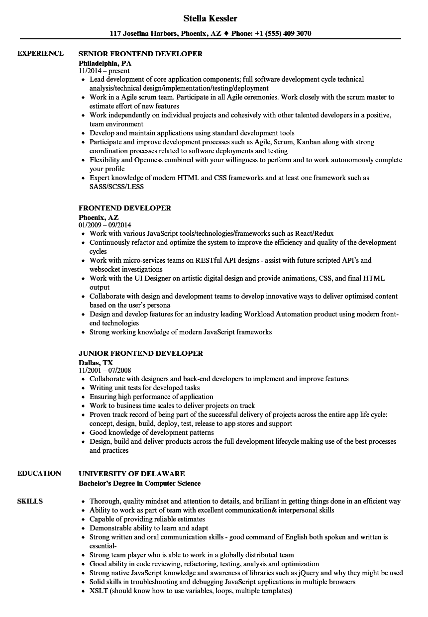 Front End Developer Resume Sample Front End Developer Resume Sample