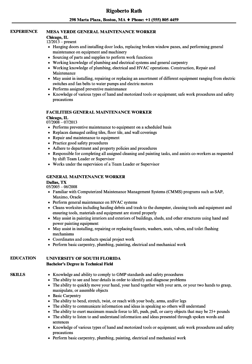 Resume Template For Maintenance Worker