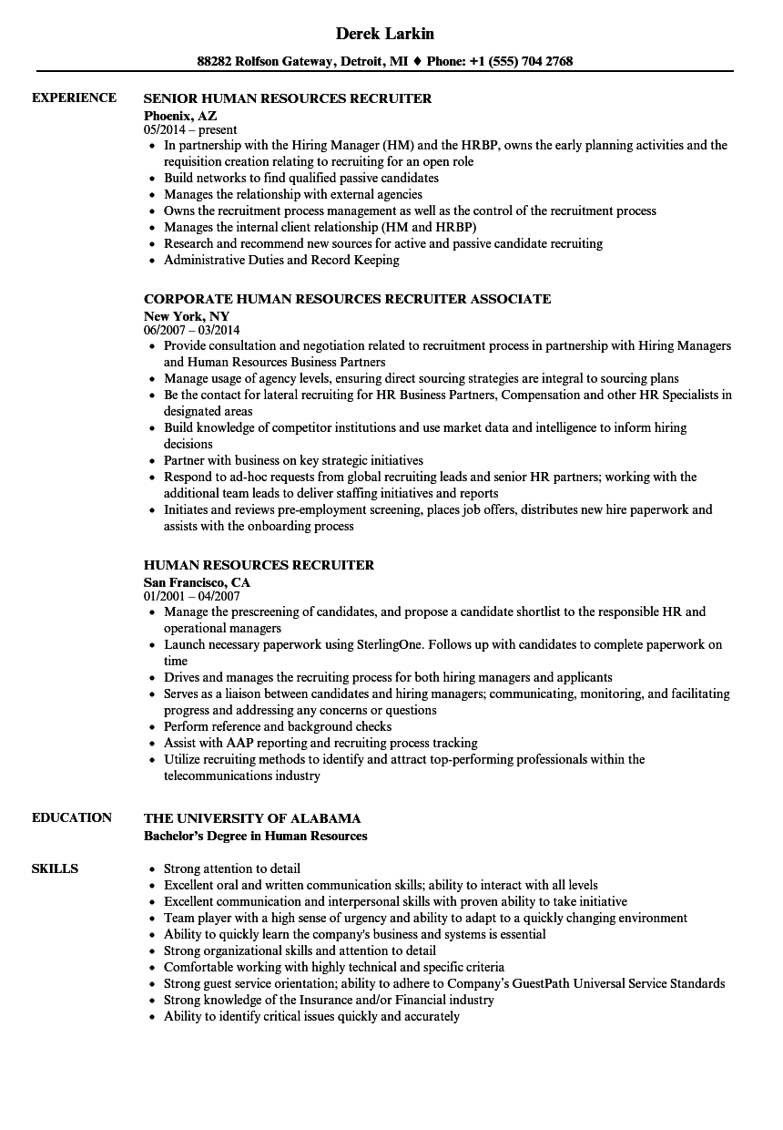 Human Resources Recruiter Resume Sample TUTORE ORG Master Of Documents