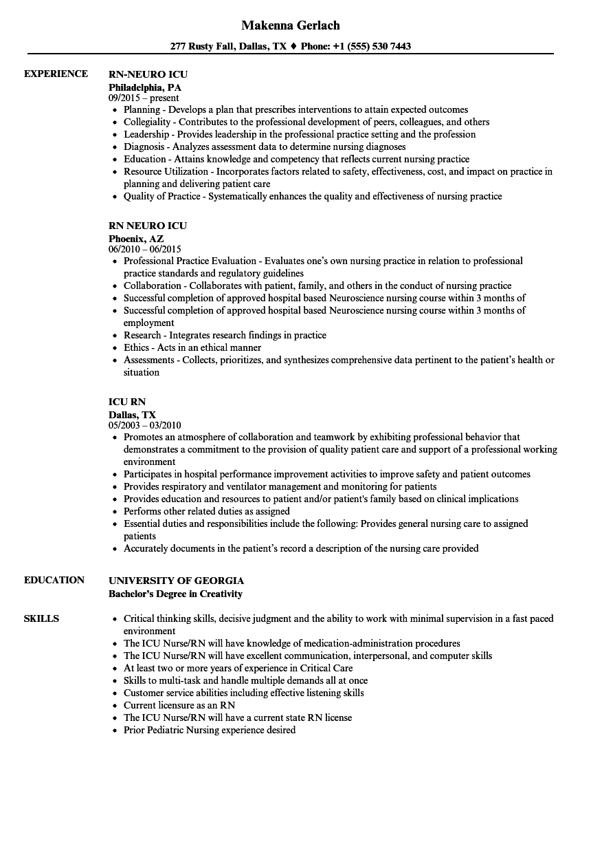 Sample Resume Cvicu Nurse Intensive Care Nurse Resume Sample