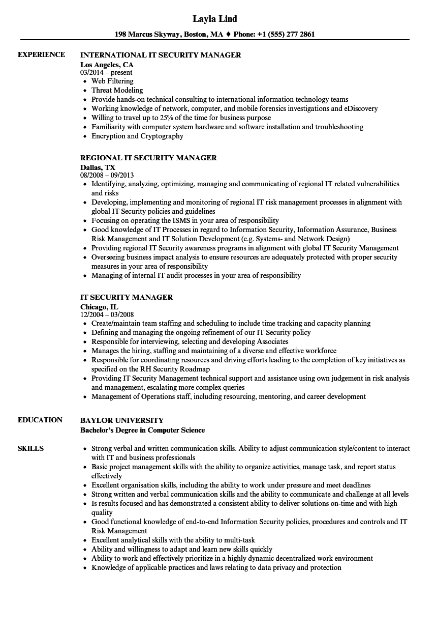 Sample Resume For Information Security Manager Information Security 