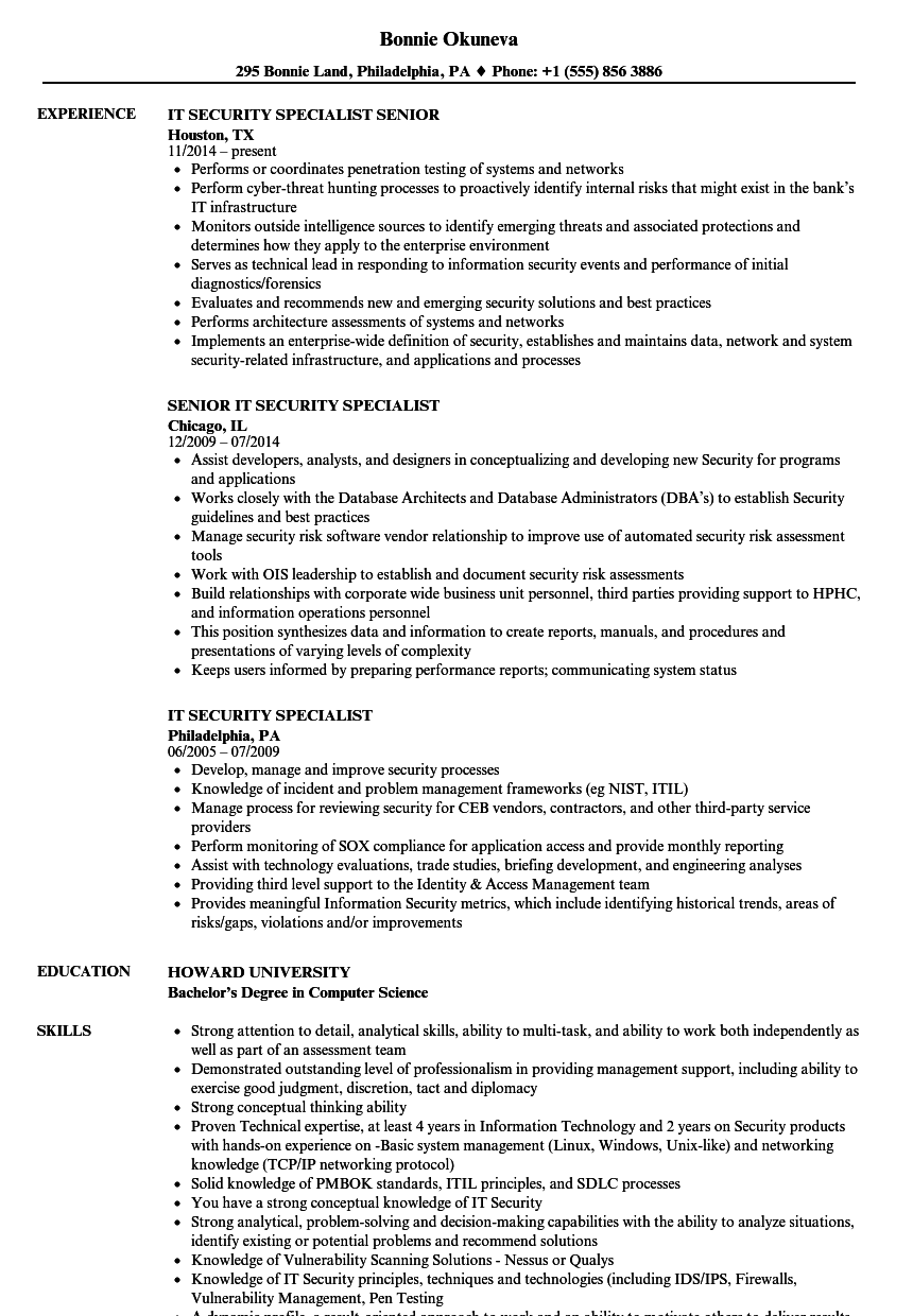 Resume For It Security