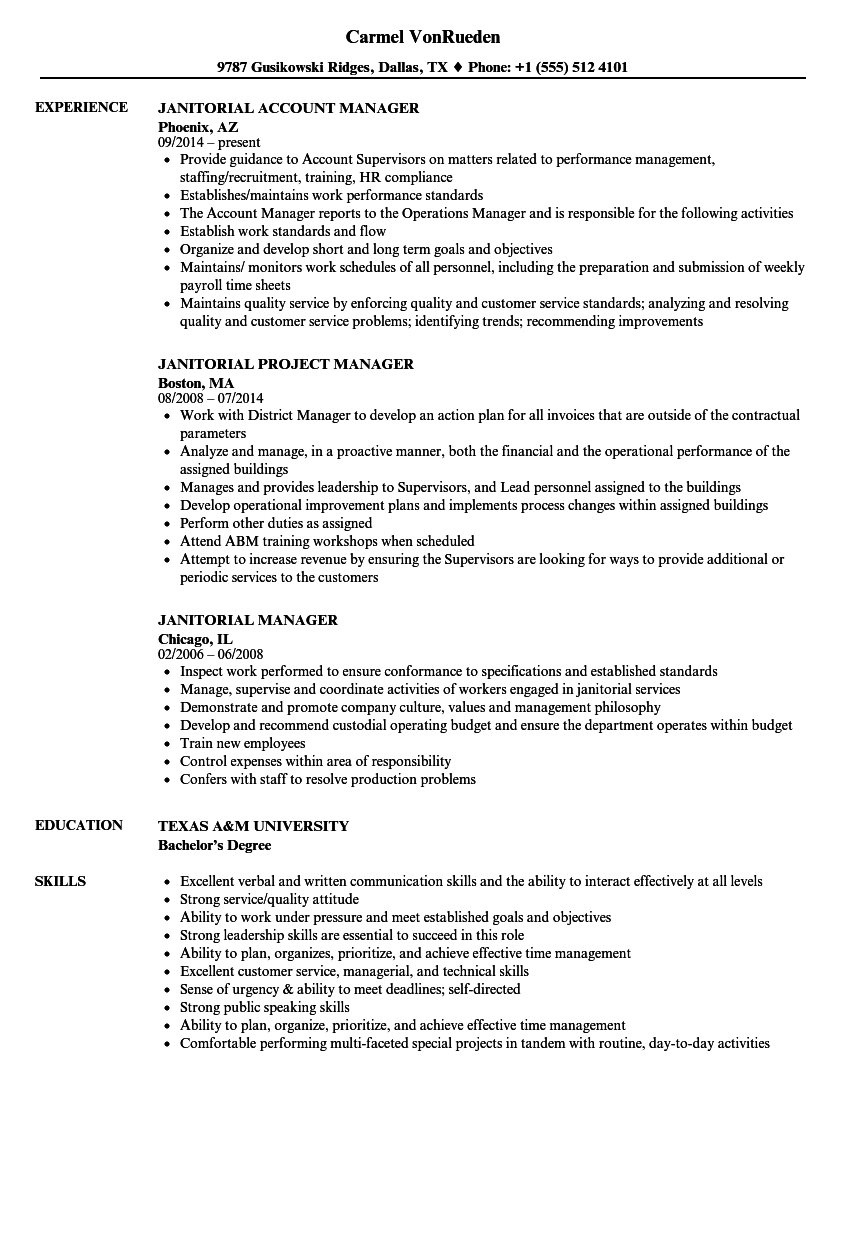 Janitorial Manager Resume Samples Velvet Jobs