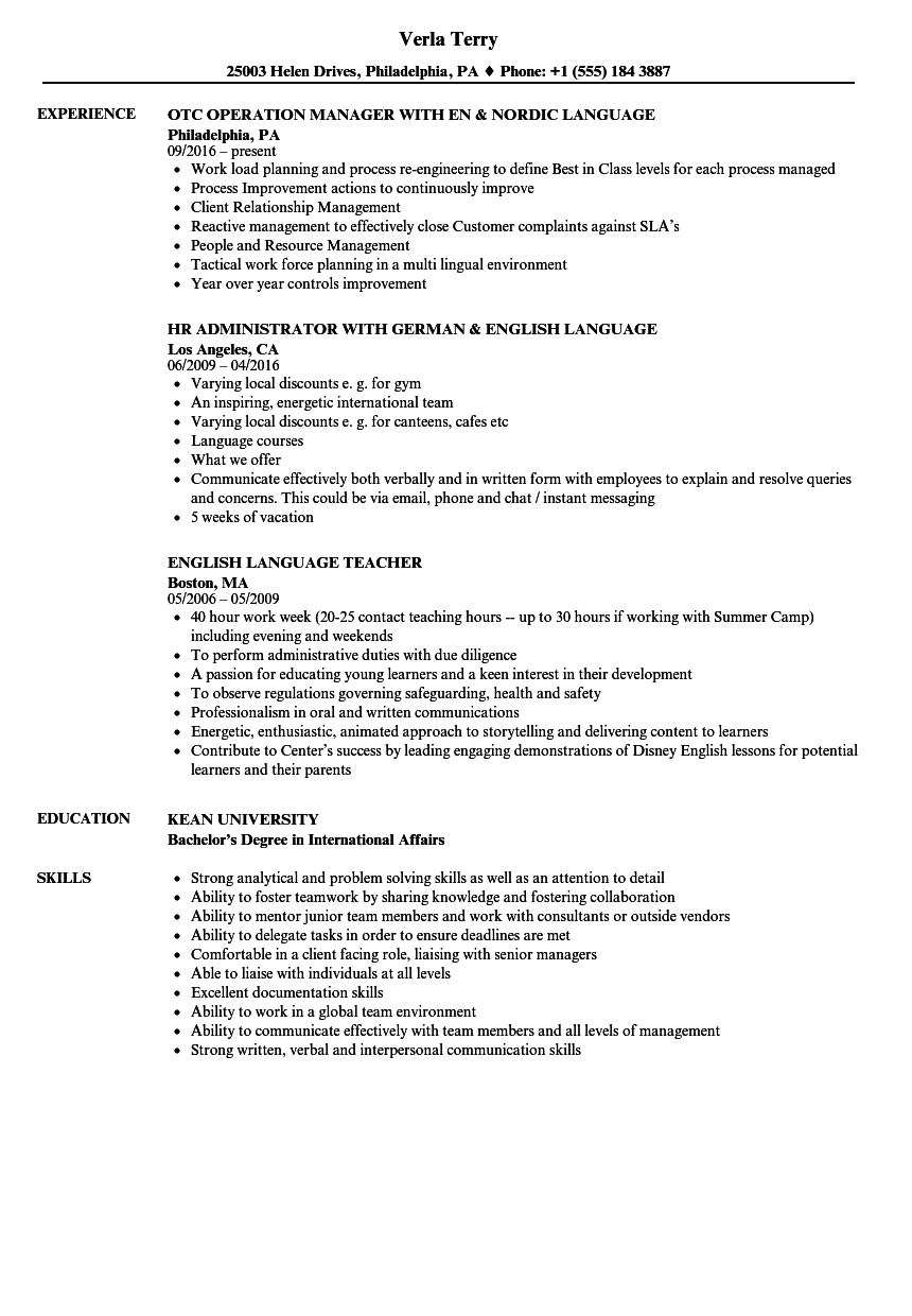 Resume Sample Language Sample Cv In English Denah Free Resume Sampel