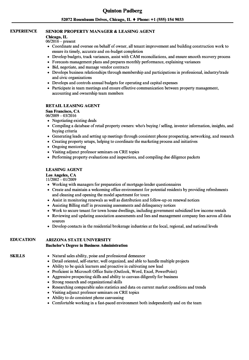 Leasing Agent Resume