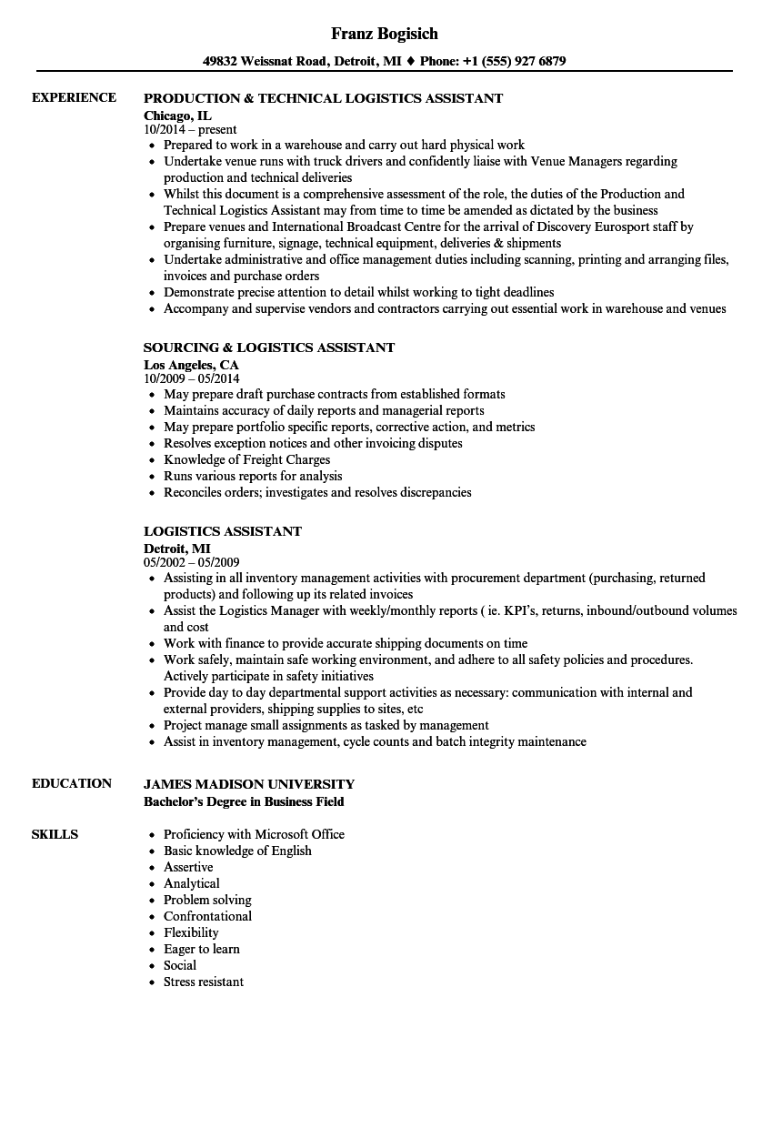 Logistics Assistant Resume Samples Velvet Jobs Logistics Assistant Resume Samples Velvet Jobs