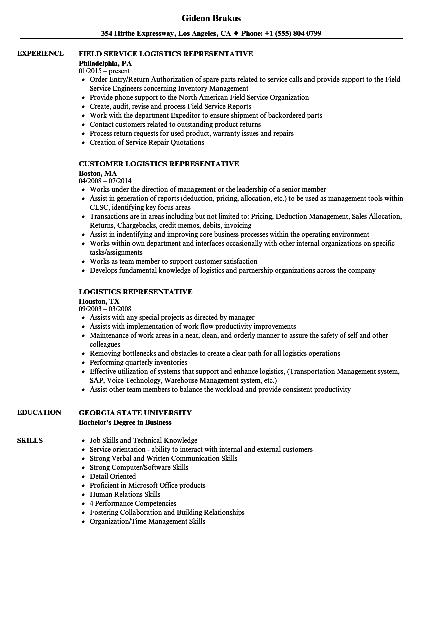 Logistics Representative Resume Samples Velvet Jobs