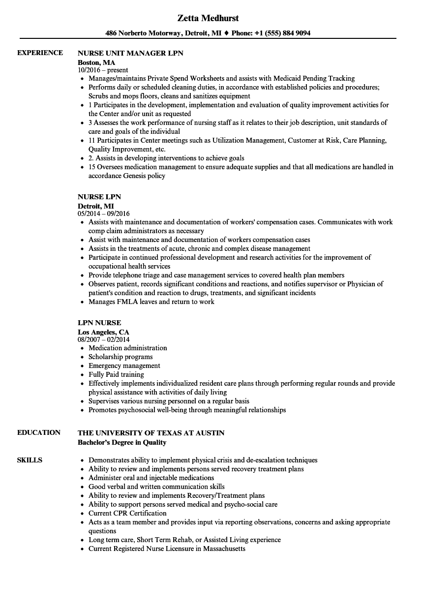 Resume Examples Lpn Nurse Nurse LPN Resume Example