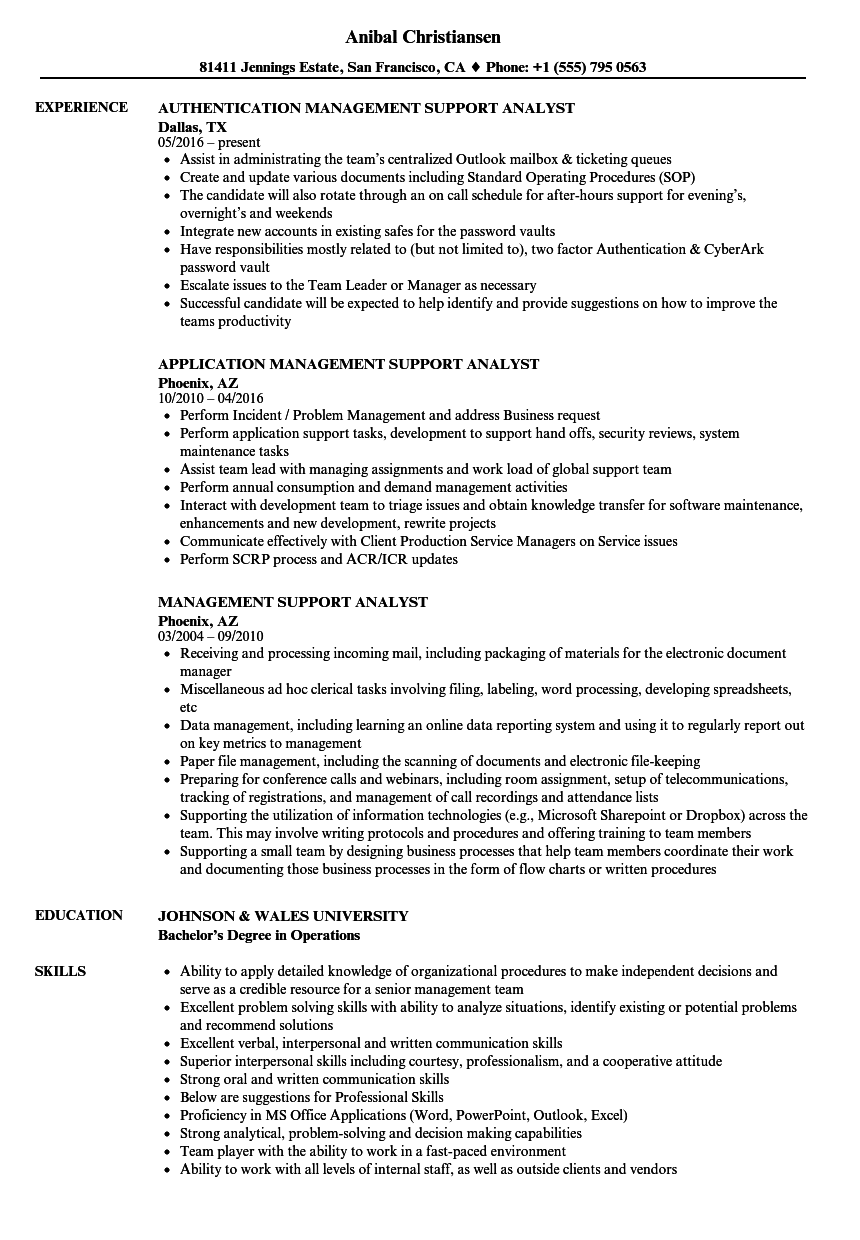 Management Support Analyst Resume Samples Velvet Jobs