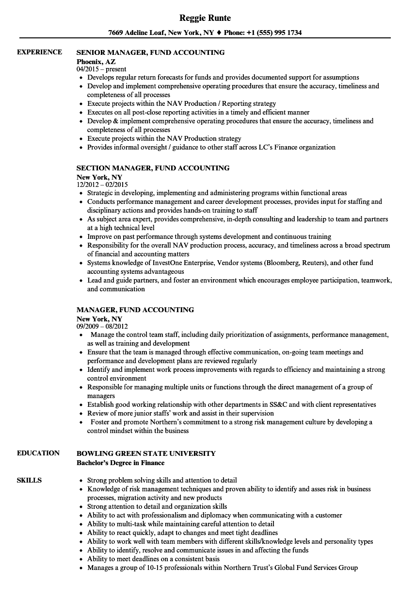 Manager Fund Accounting Resume Samples Velvet Jobs