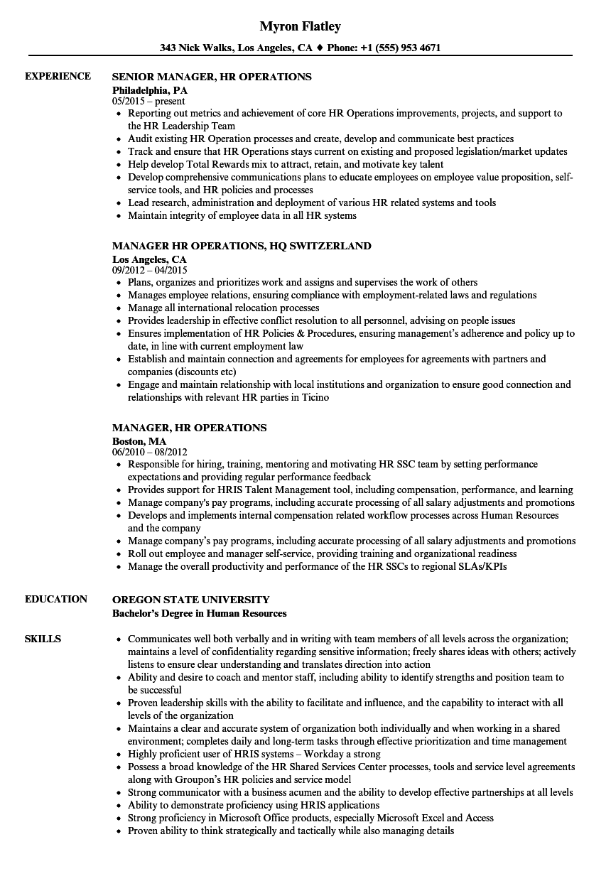 Manager, HR Operations Resume Samples | Velvet Jobs Manager, HR Operations Resume Samples | Velvet Jobs
