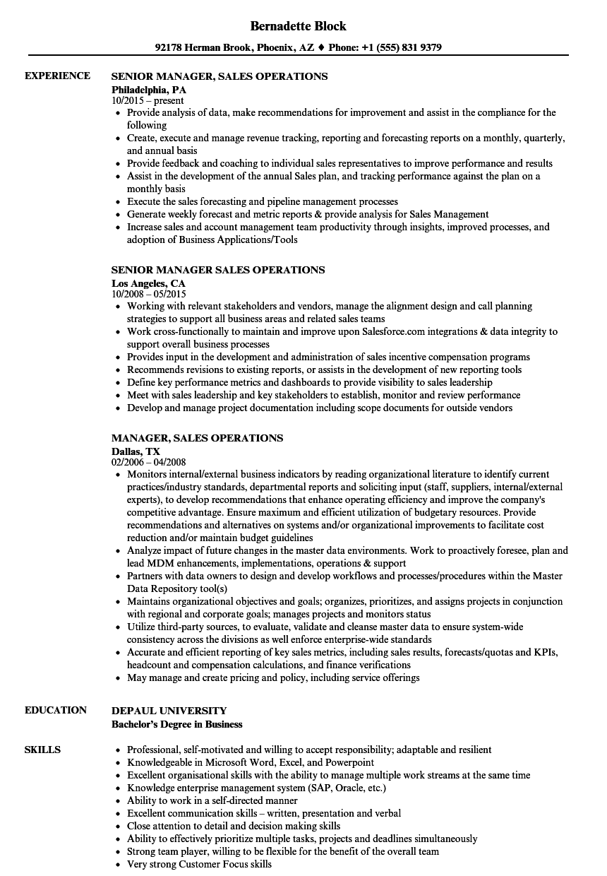 Sales Operations Manager Resume Sample Classles Democracy