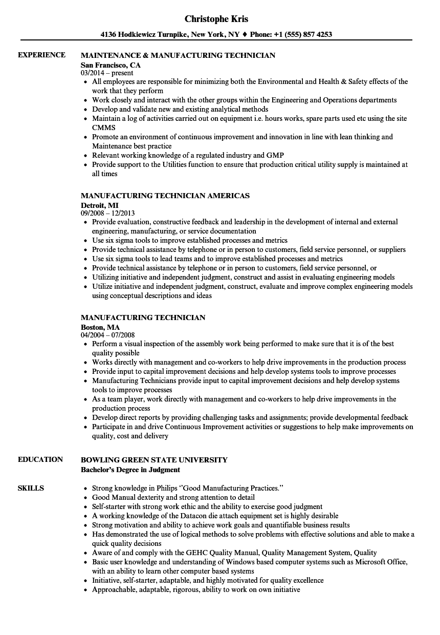 Resume For Manufacturing Job