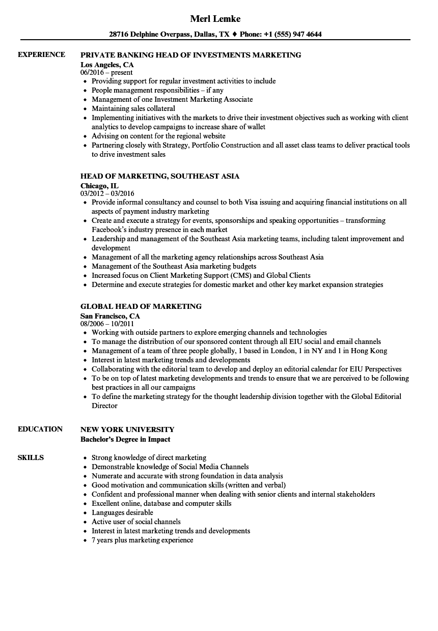 Head Of Marketing Job Description Sample Master Of Template Document