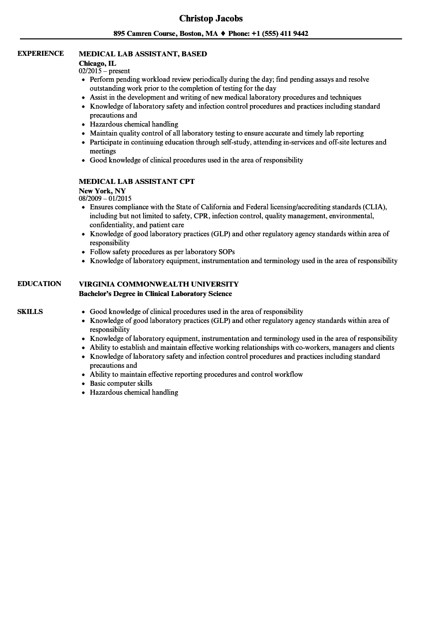 Medical Lab Assistant Resume Samples | Velvet Jobs Medical Lab Assistant Resume Samples | Velvet Jobs
