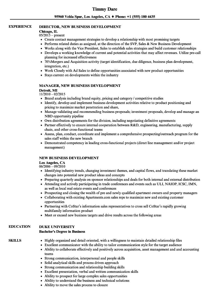 Cv Sample Business Development Related Free Resume Examples