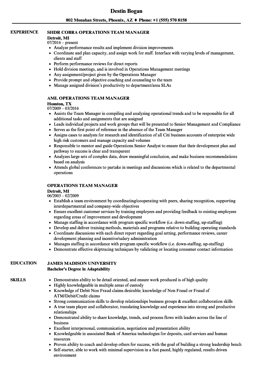 Resume Examples For Team Manager Team Manager Resume Samples 