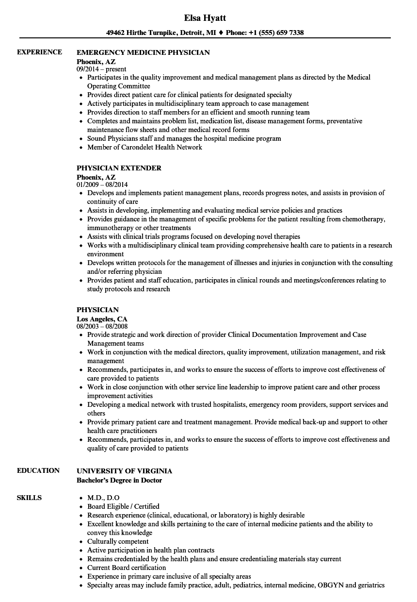 Medical Doctor Resume Sample Master Of Template Document